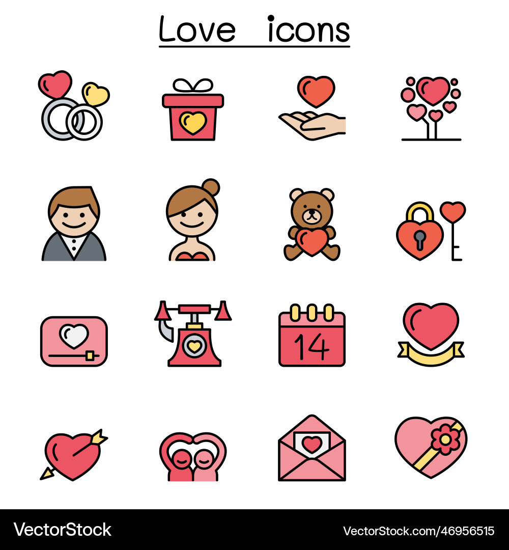 Love color line icon set Royalty Free Vector Image