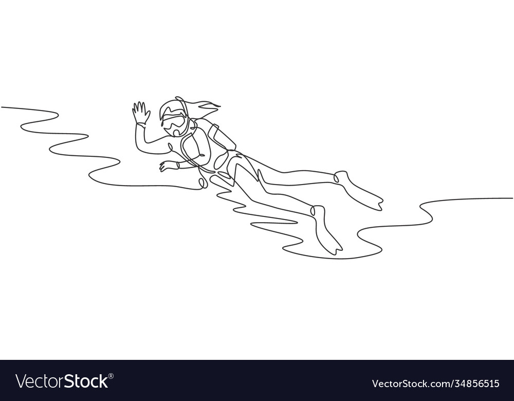 One single line drawing young energetic woman Vector Image