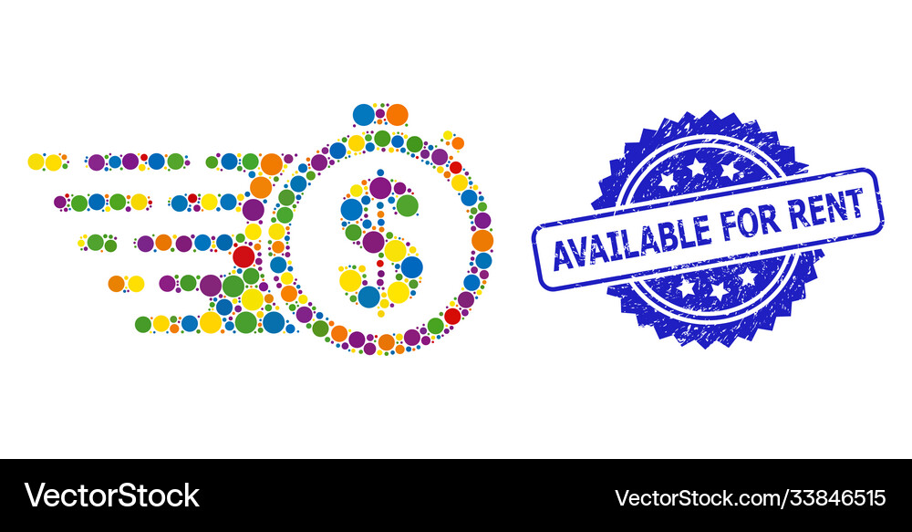 Scratched available for rent stamp and colored Vector Image