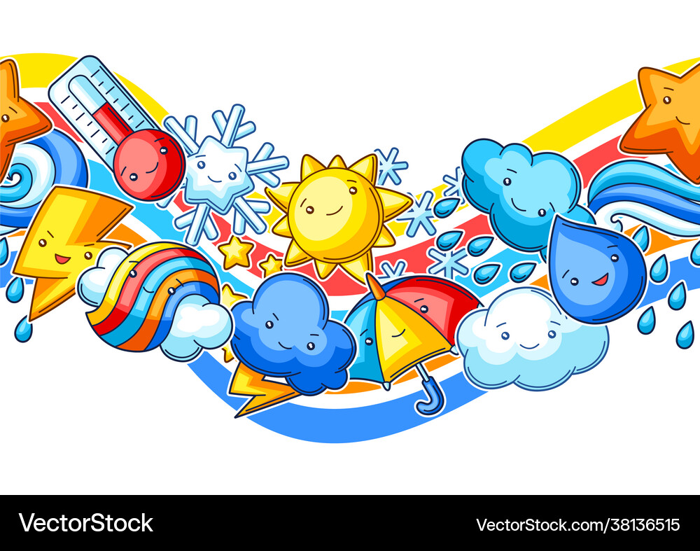 Seamless pattern with cute kawaii weather items Vector Image
