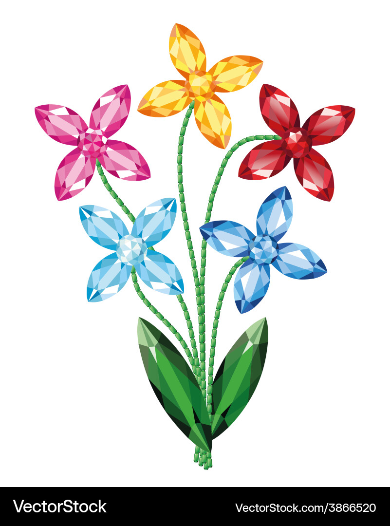 Bouquet flowers gemstones isolated Royalty Free Vector Image