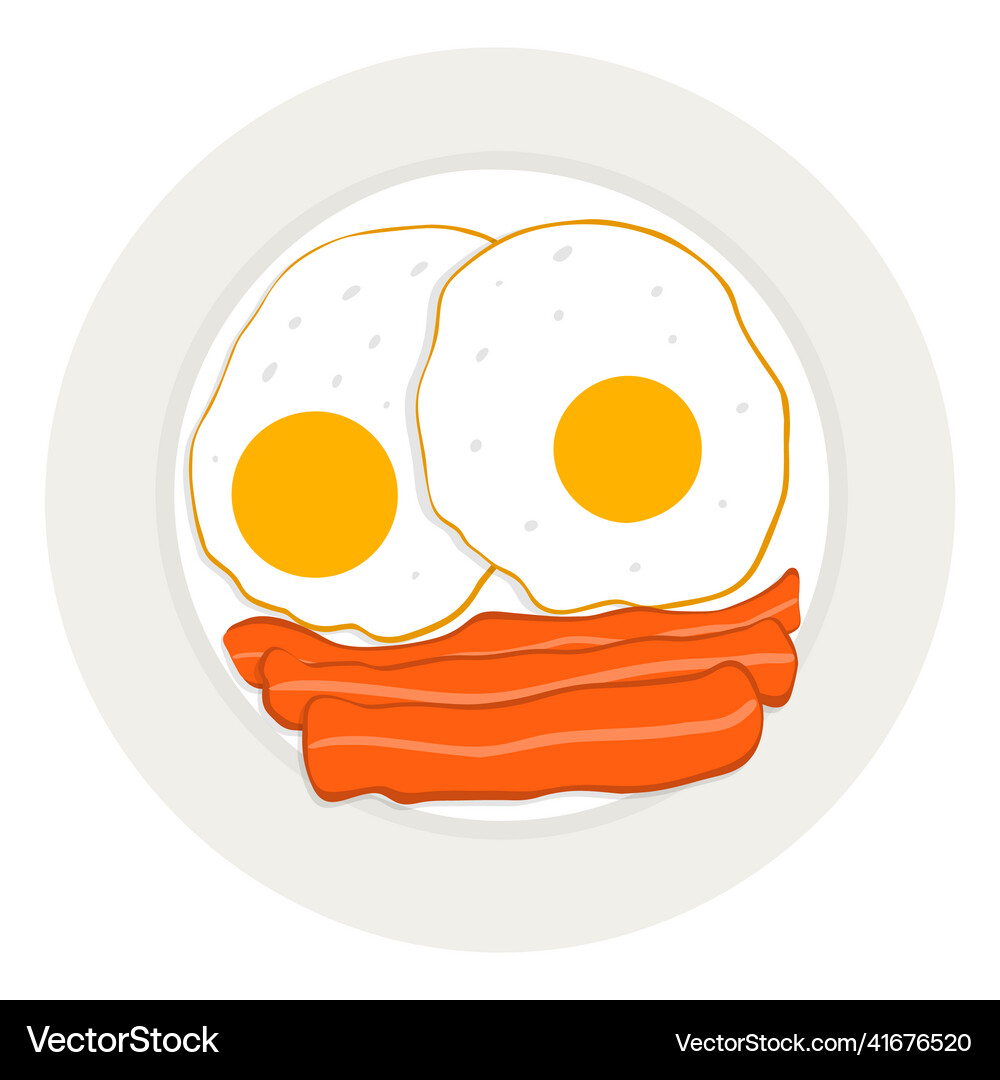 English breakfast fried eggs and bacon on plate Vector Image
