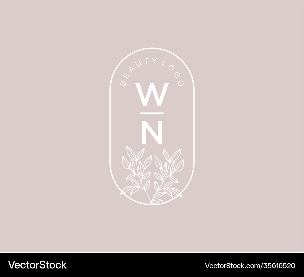 Initial wn letters beautiful floral feminine Vector Image