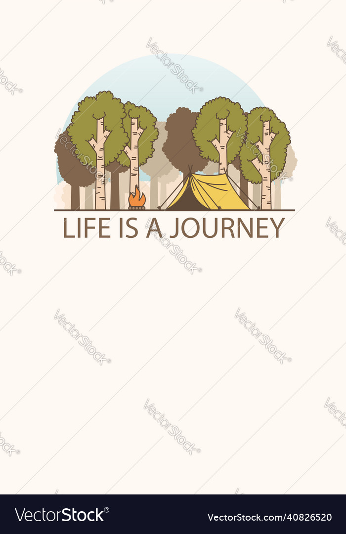 Line art landscape with trees camp fire and tent Vector Image