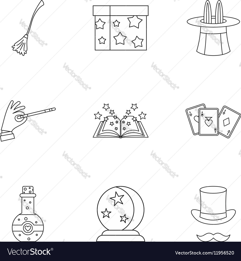 Magic icons set outline style Royalty Free Vector Image
