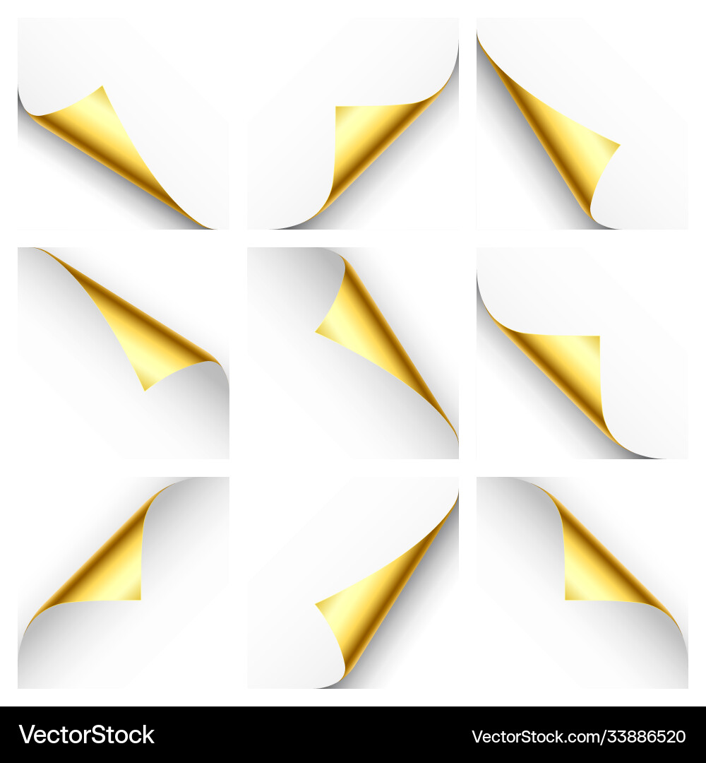 Realistic golden curled page corner set greeting Vector Image