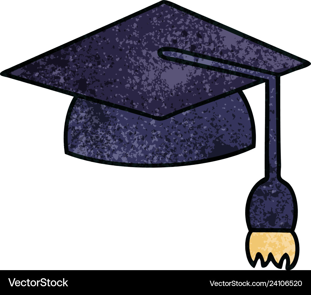 Retro grunge texture cartoon graduation cap Vector Image