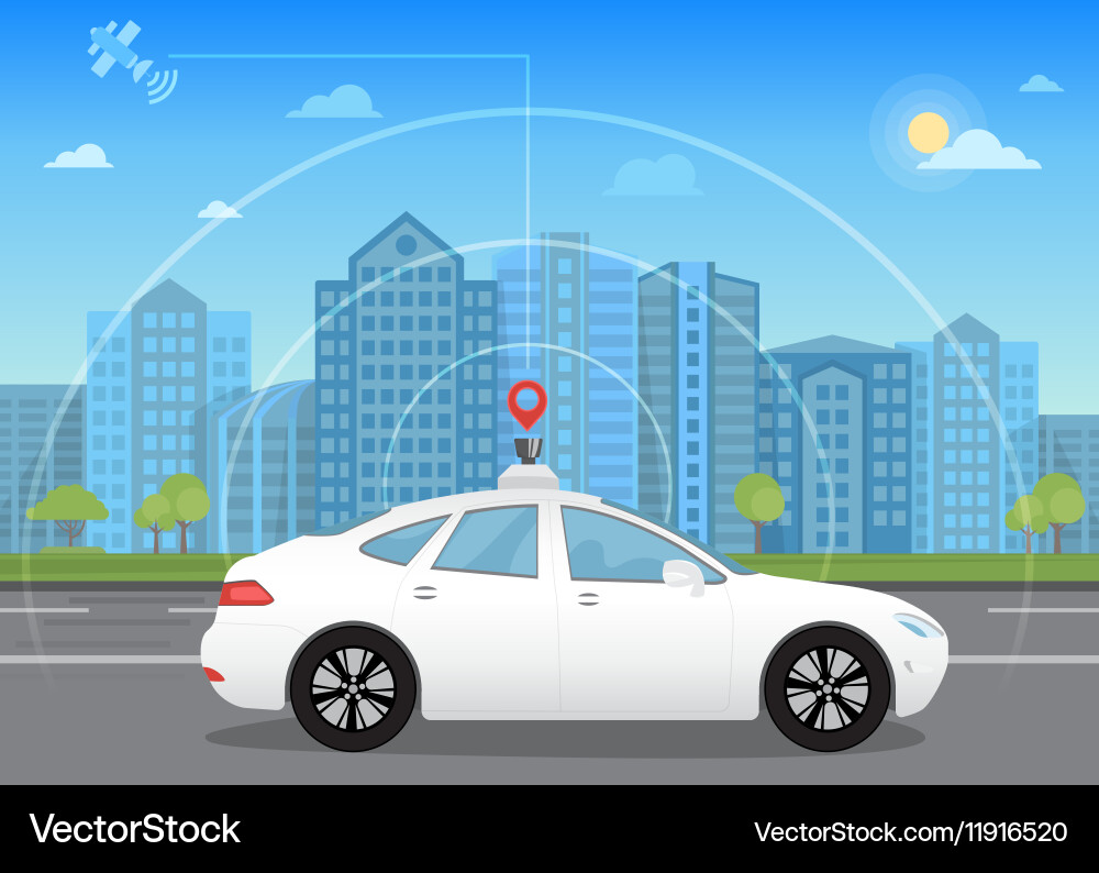Self-driving intelligent driverless car goes Vector Image