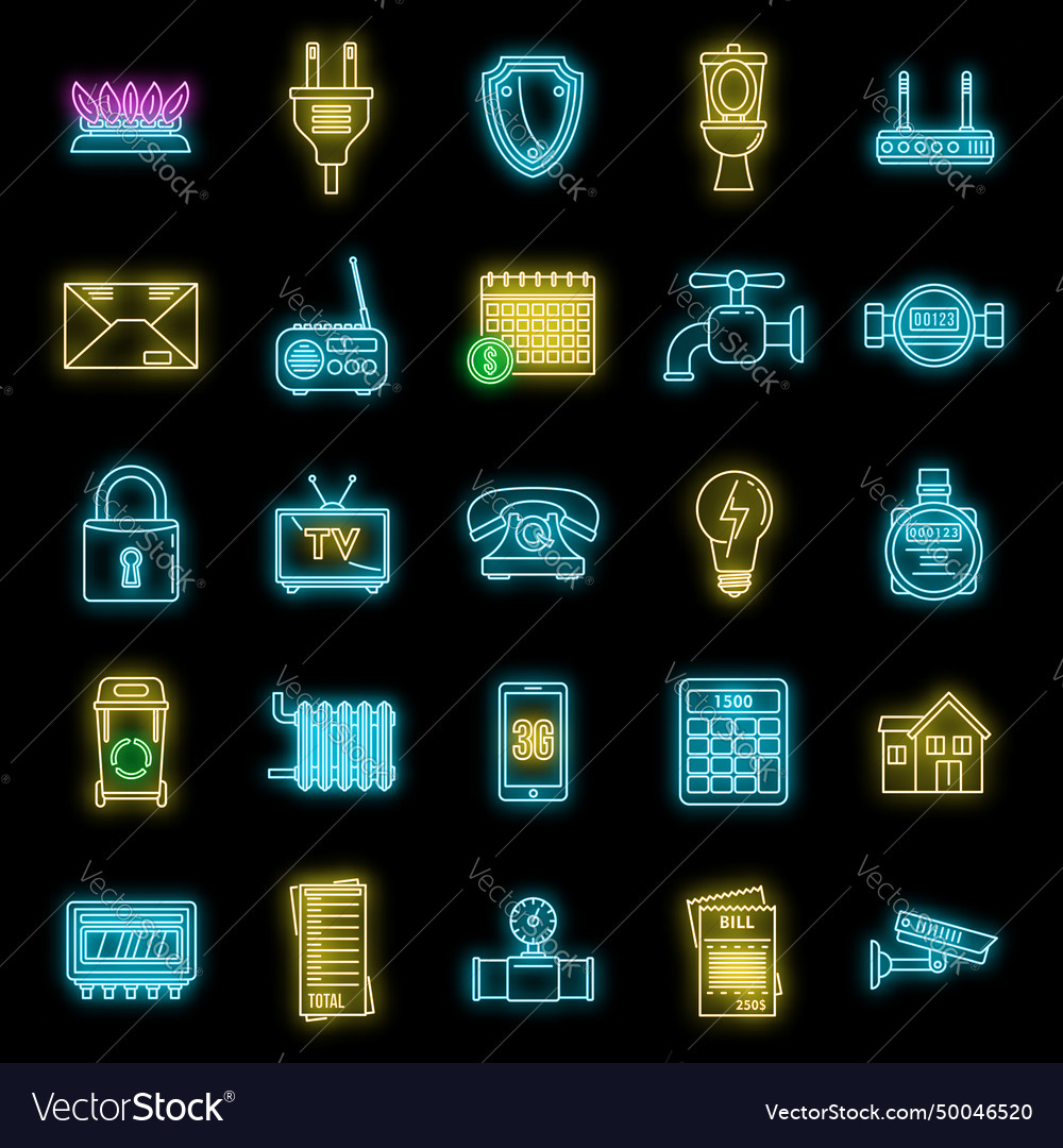 Smart utilities icons set neon Royalty Free Vector Image Smart utilities icons set neon Royalty Free Vector Image