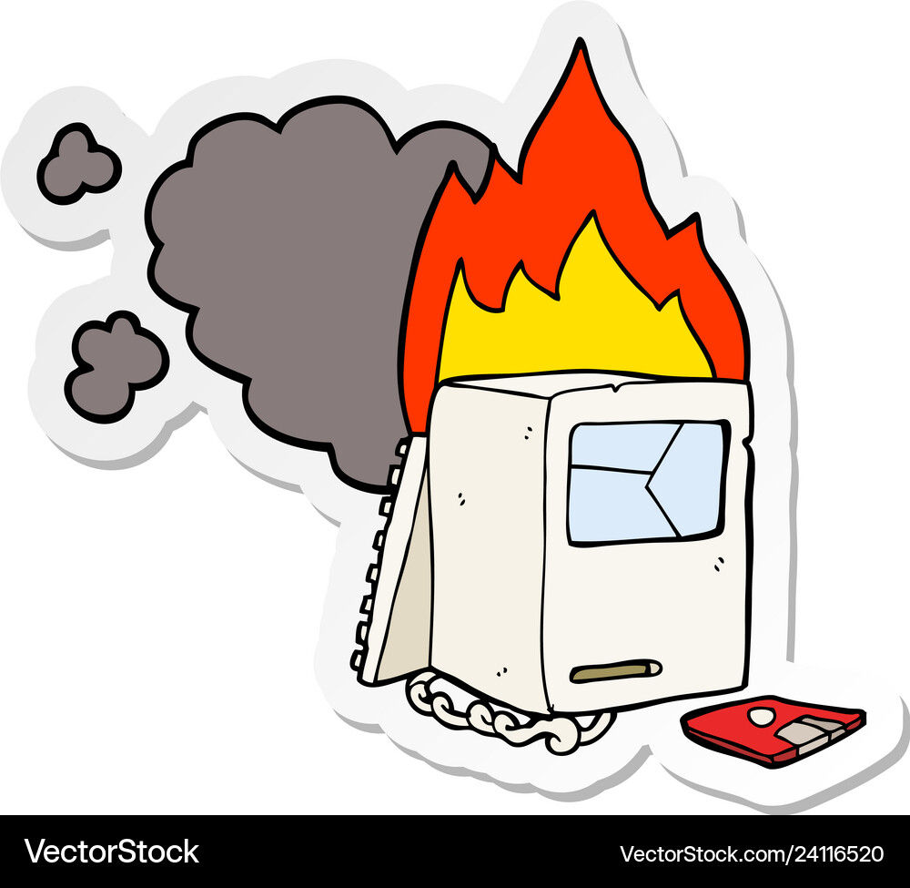 Sticker of a cartoon broken computer Royalty Free Vector