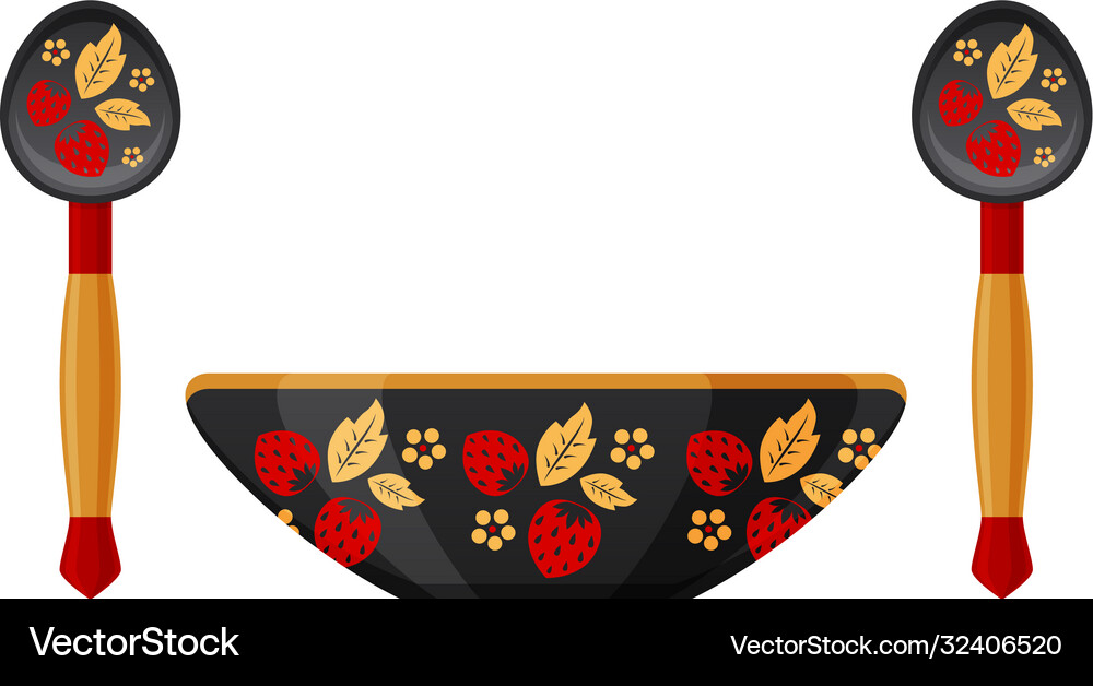 Wooden decorative carved spoons cup with patterns Vector Image