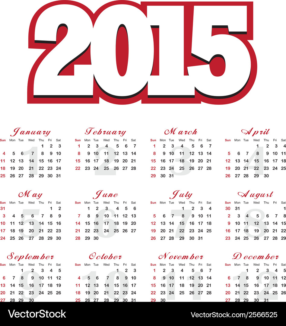 2015 Calendar Royalty Free Vector Image - VectorStock