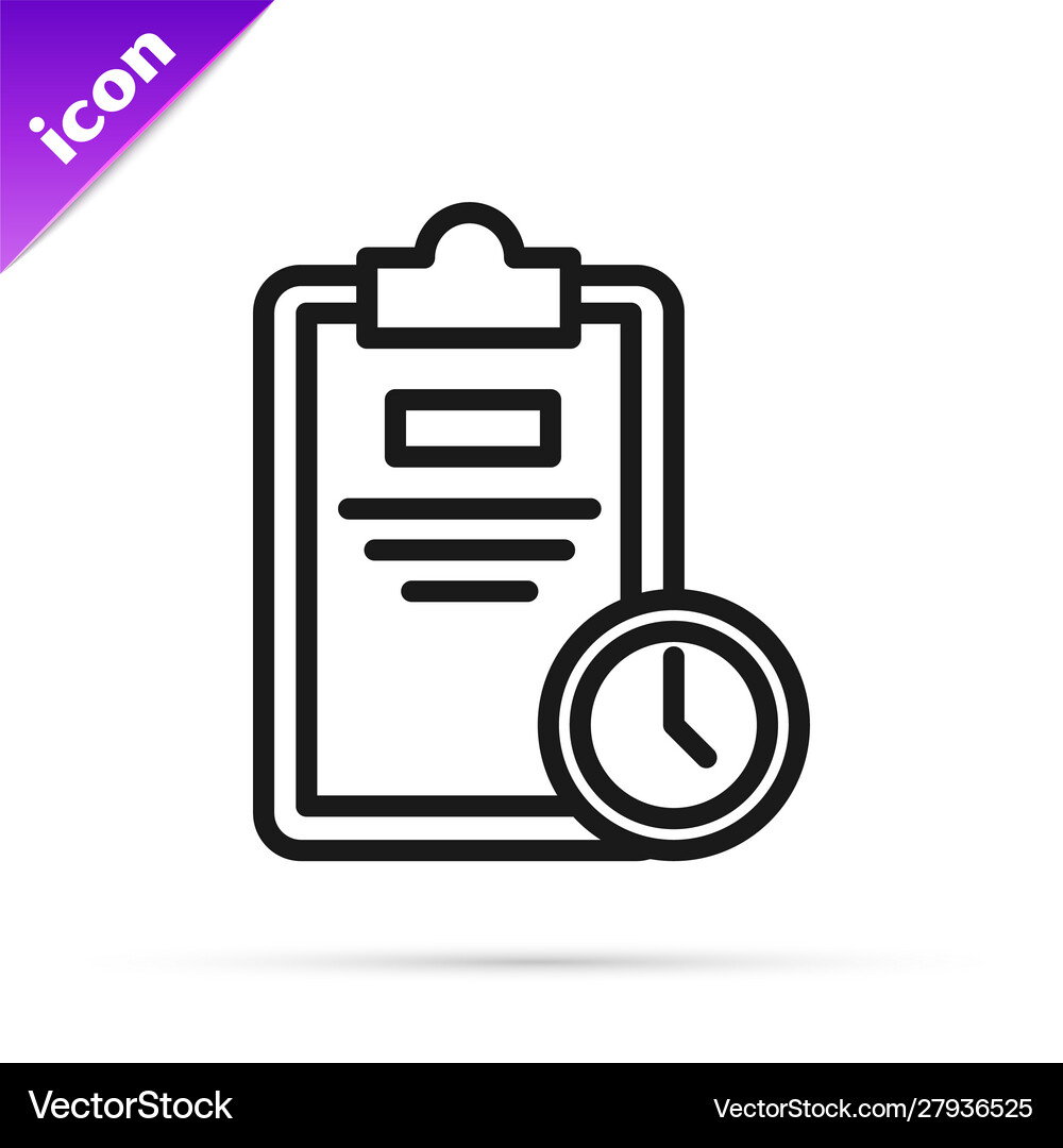 Black line exam sheet with clock icon isolated Vector Image