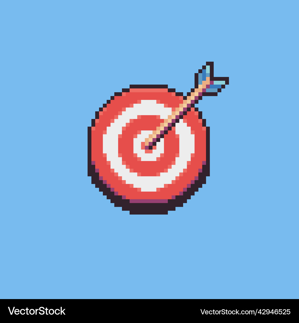 Bullseye target and arrow pixel art Royalty Free Vector