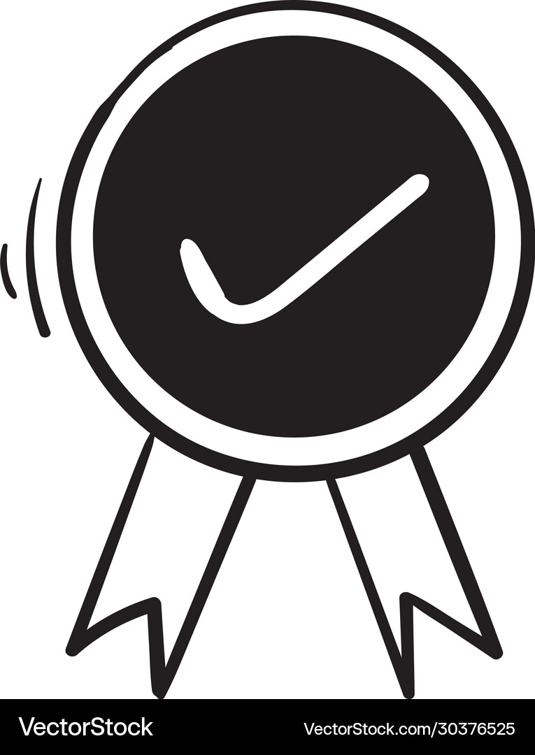 Hand drawn ribbon check mark icon emblem logo Vector Image