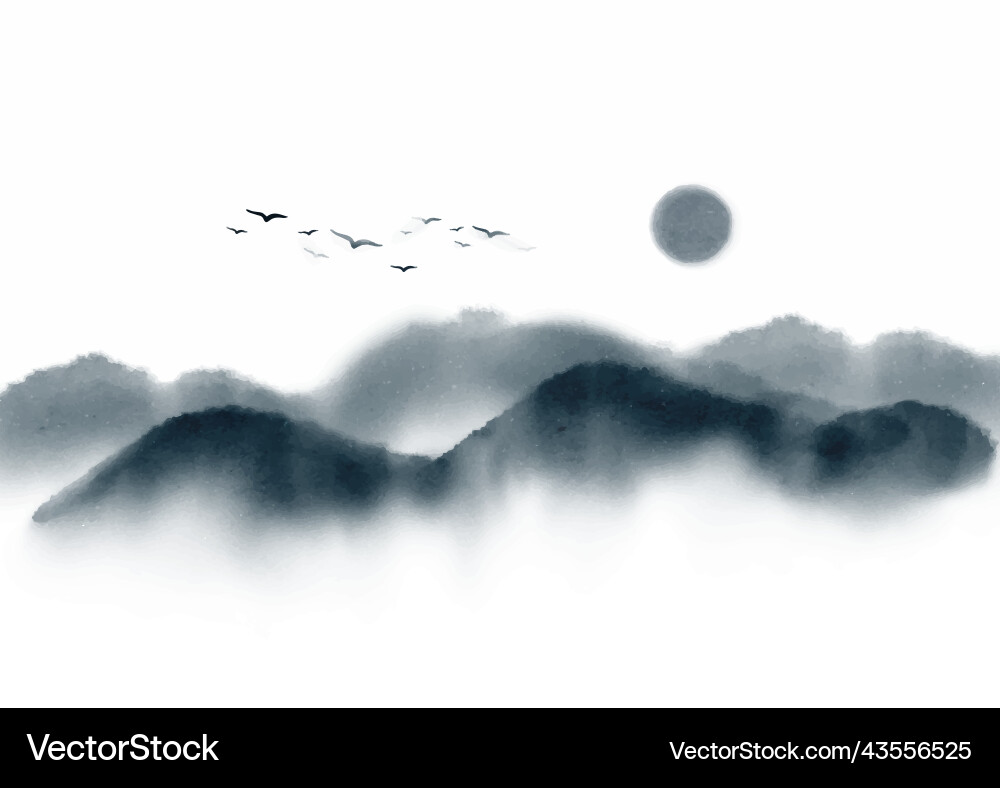 Japanese themed hand painted watercolour Vector Image