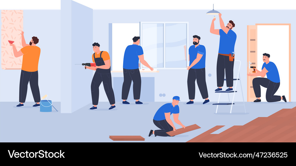 Professional craftsmen carry out repairs Vector Image