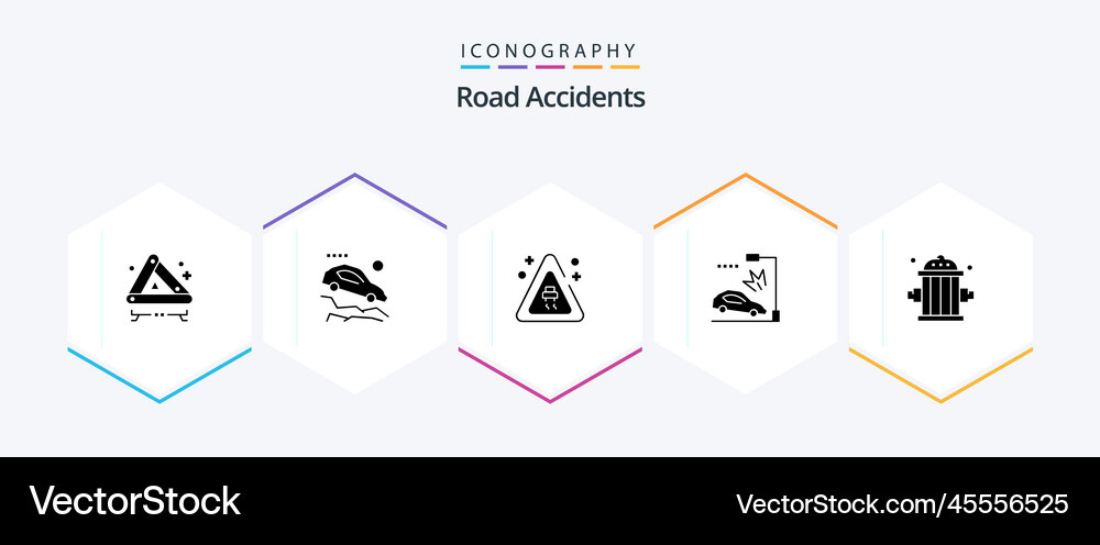 Road accidents 25 glyph icon pack including Vector Image