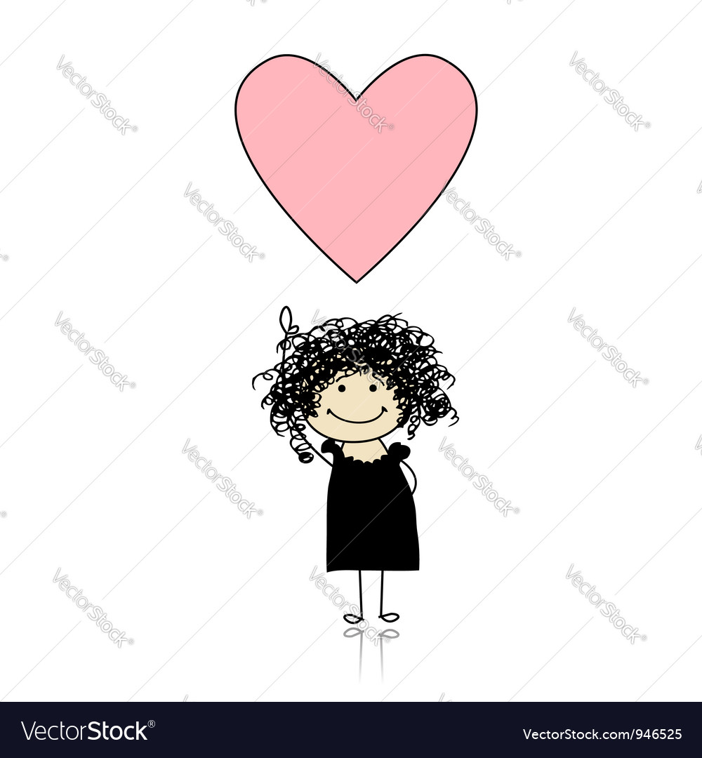 Saint valentine day - cute girl holding heart Vector Image