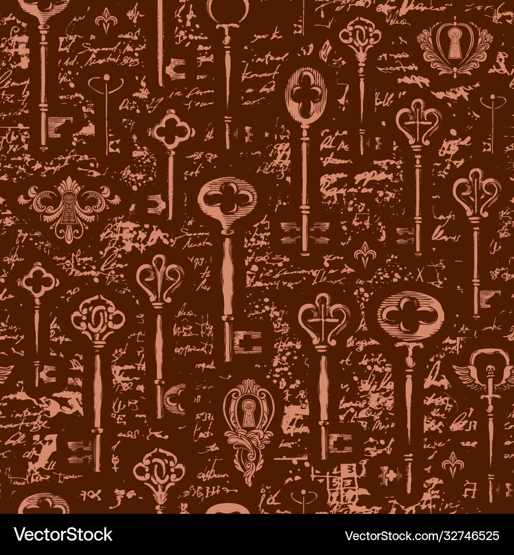 Seamless pattern with vintage keys and keyholes Vector Image