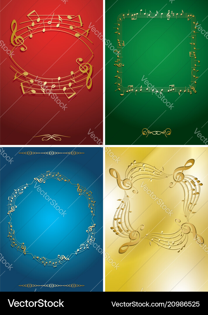 Set flyers with gold music frames - musical Vector Image