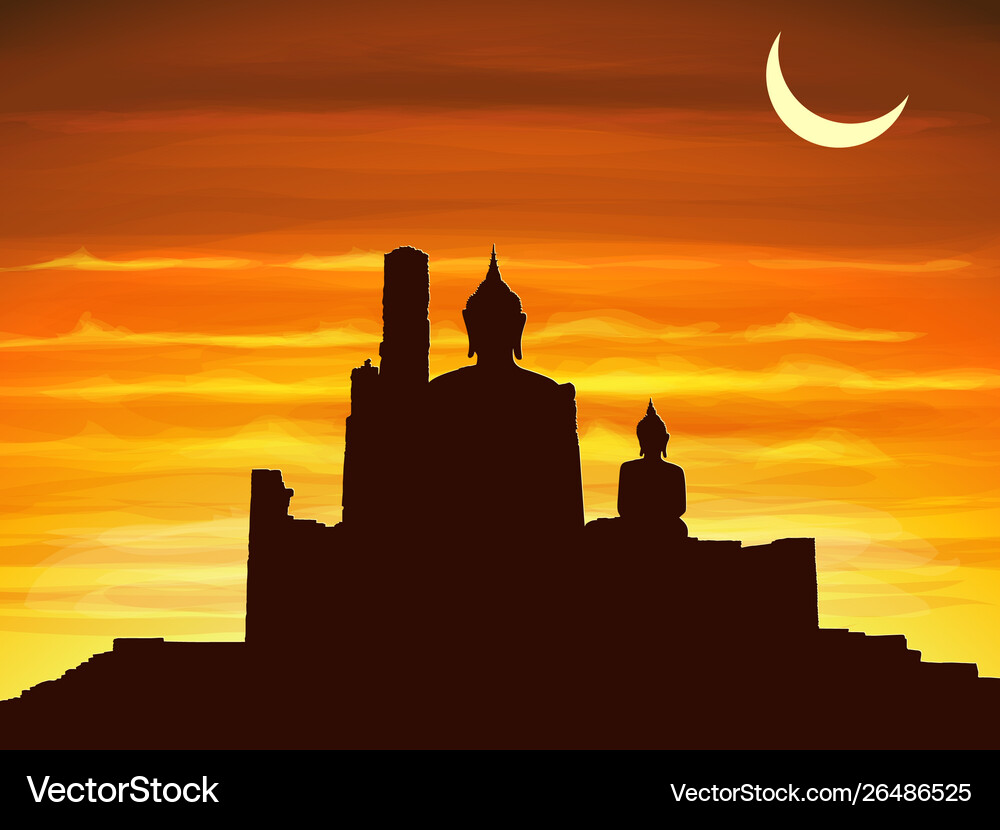 Silhouette buddha image and buddhist temple Vector Image