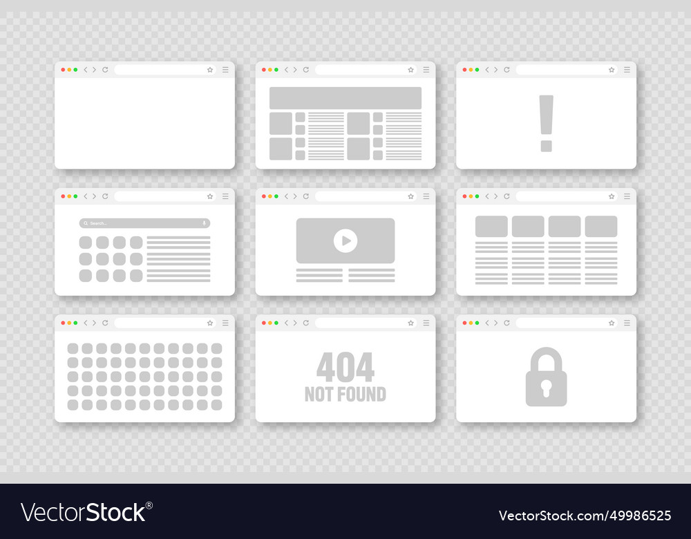 Web browser window pages layout with toolbar Vector Image
