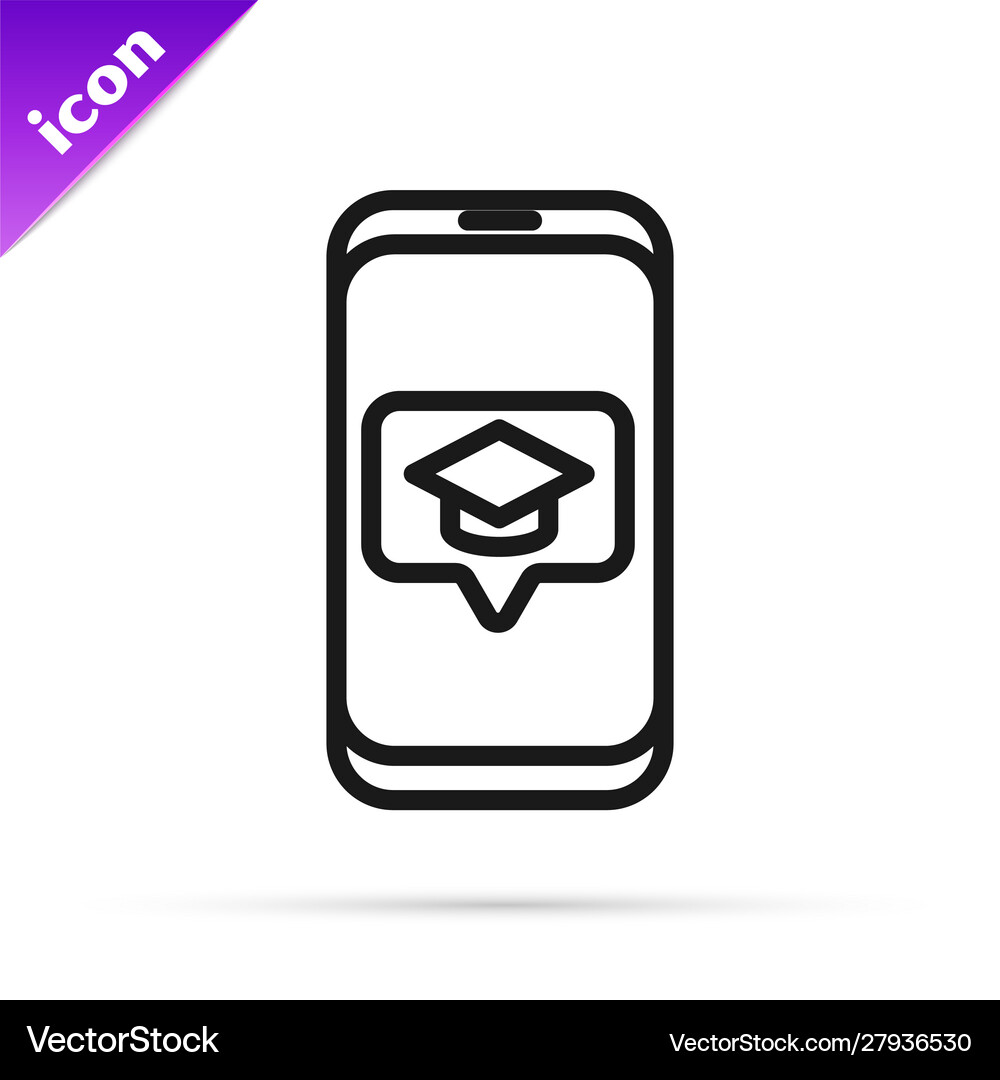 Black line graduation cap on screen smartphone Vector Image