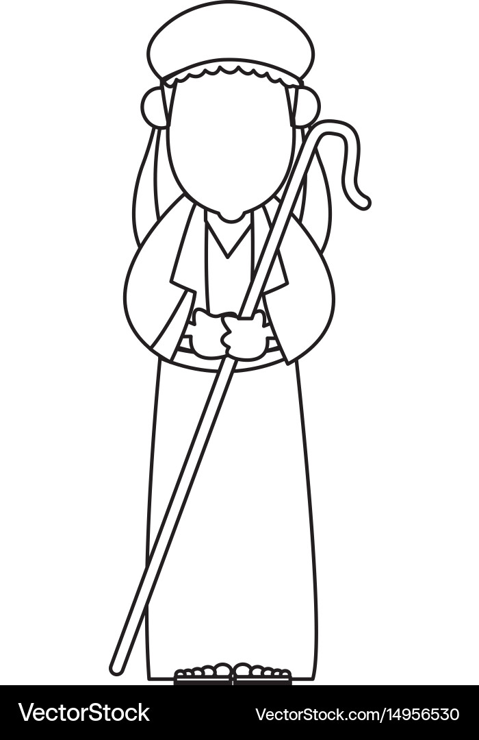 Cartoon shepherd holding stick with tunic Vector Image