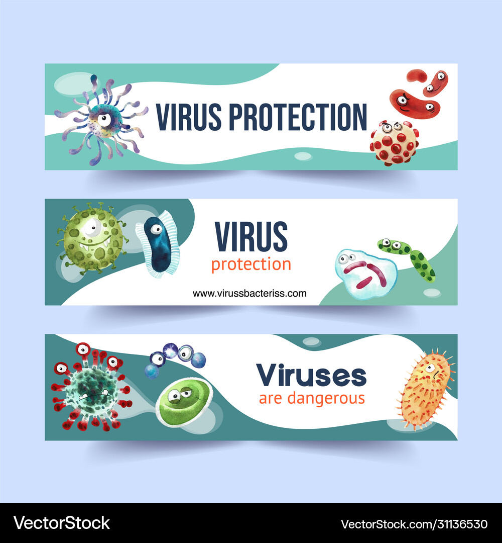 Cartoon virus banner design with bacillus Vector Image