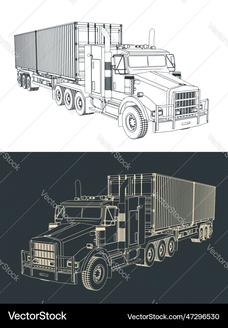 Container tractor trailer truck drawings Vector Image