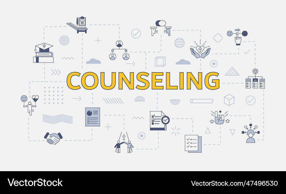 Counseling concept with icon set big word Vector Image