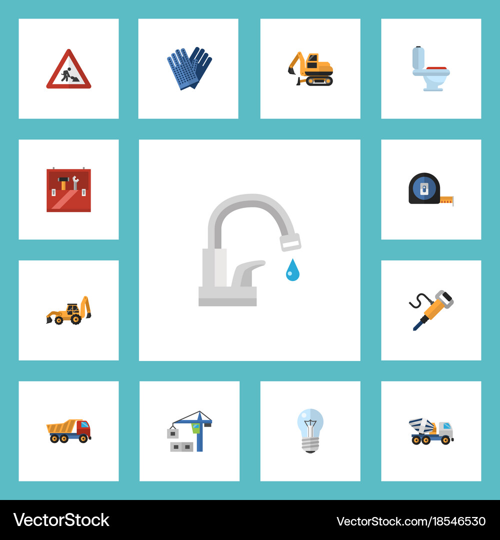 Flat icons restroom pneumatic toolkit and other Vector Image