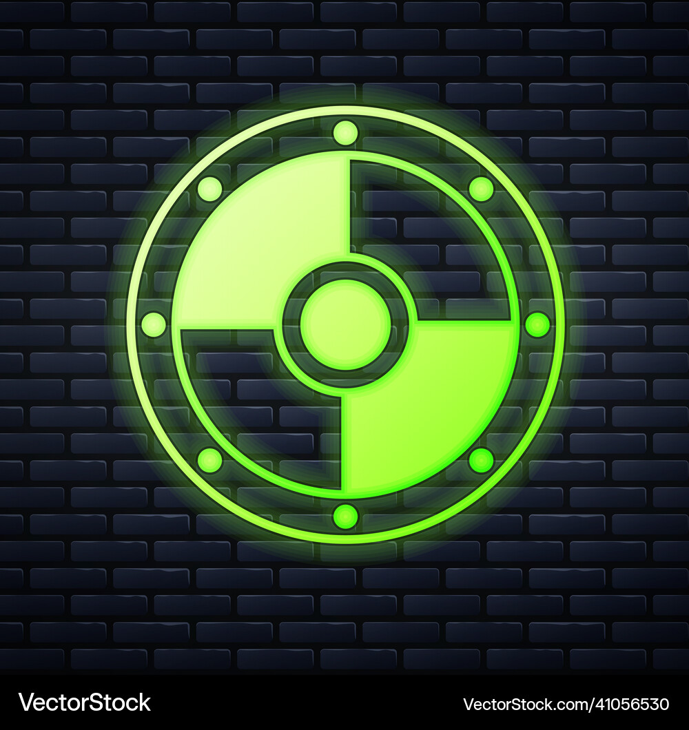 Glowing neon round wooden shield icon isolated Vector Image
