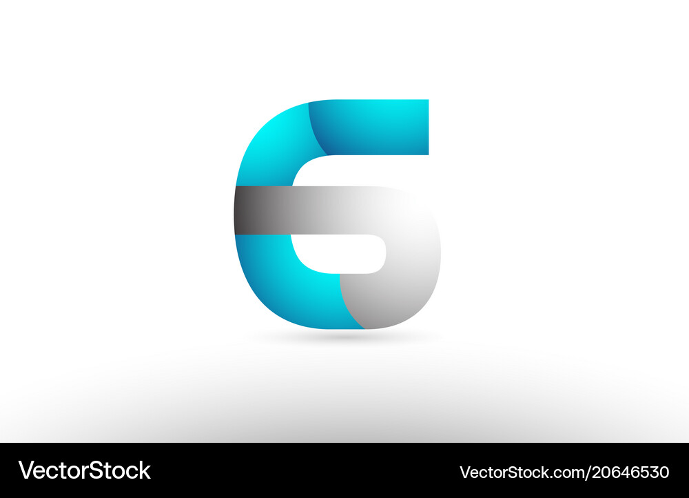 Grey blue number 6 logo 3d design Royalty Free Vector Image