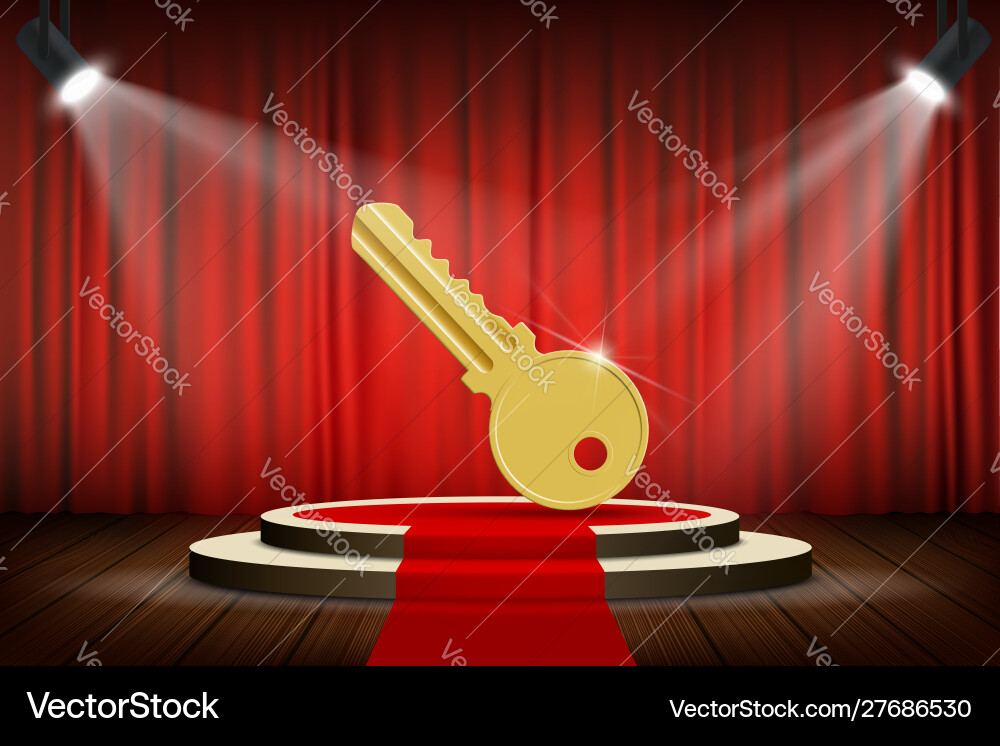Key to lock on podium with red carpet Royalty Free Vector