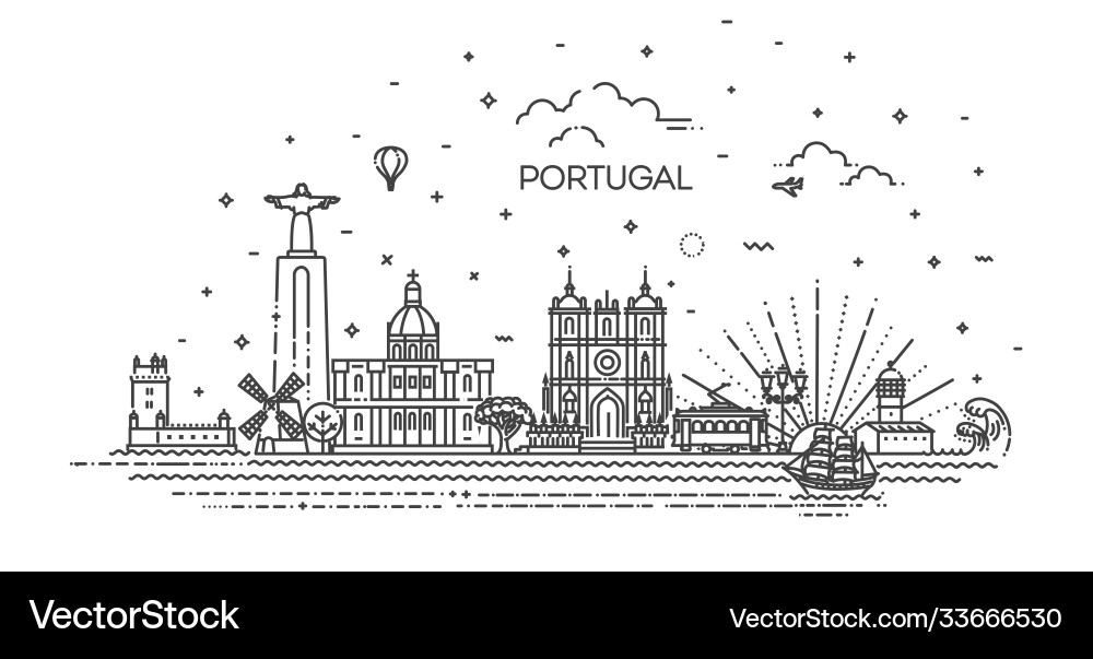 Portugal line skyline with panorama Royalty Free Vector