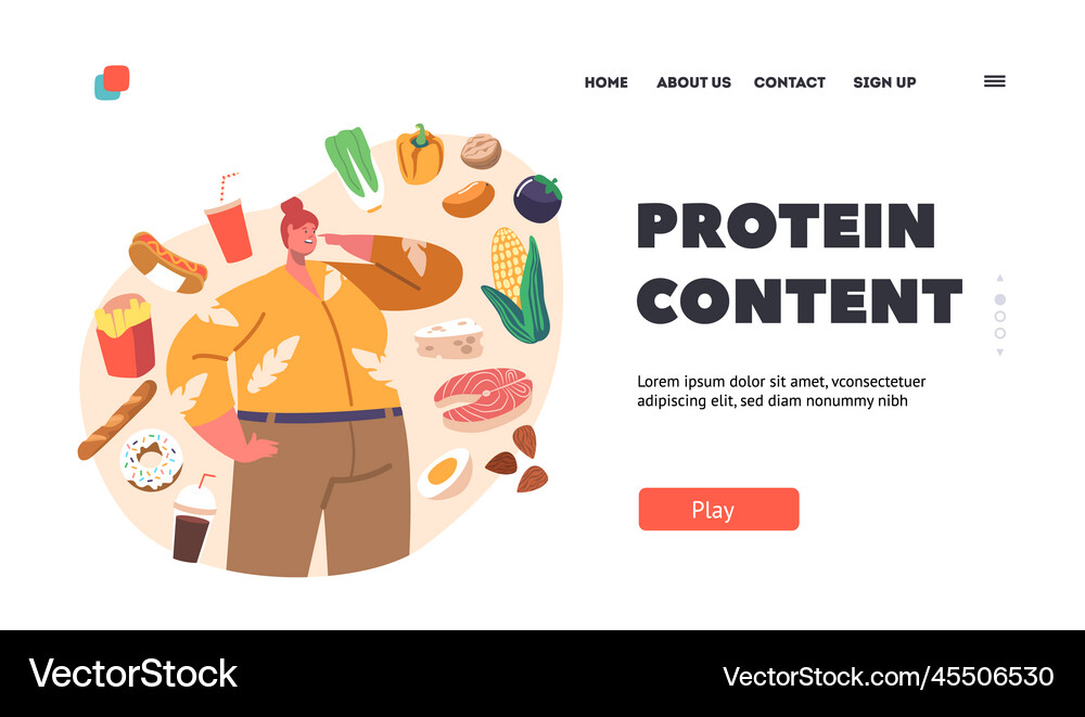 Protein content landing page template fat female Vector Image