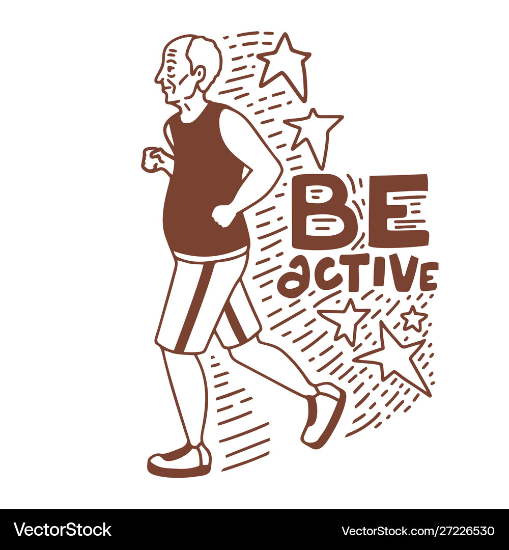 Running old man in hand-drawn doodle style Vector Image