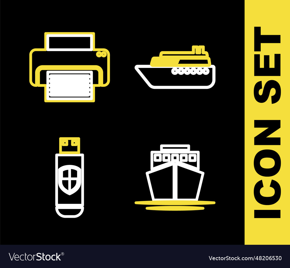 Set Line Ship Usb Flash Drive And Shield Vector Image