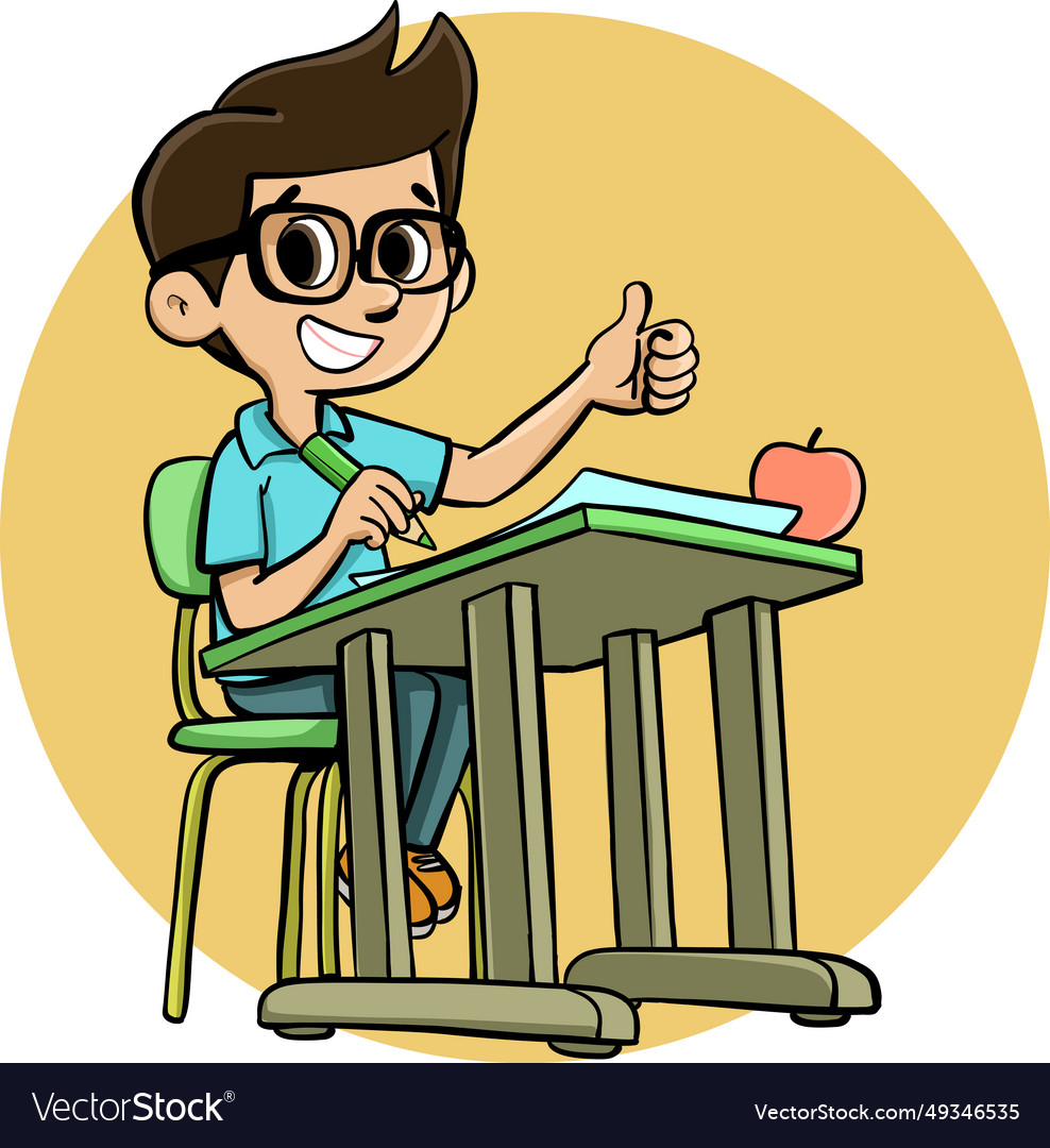 Boy at school desk Royalty Free Vector Image - VectorStock