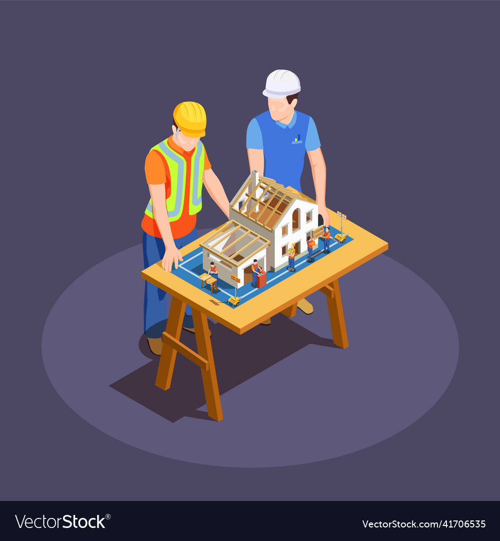 Construction project isometric composition Vector Image