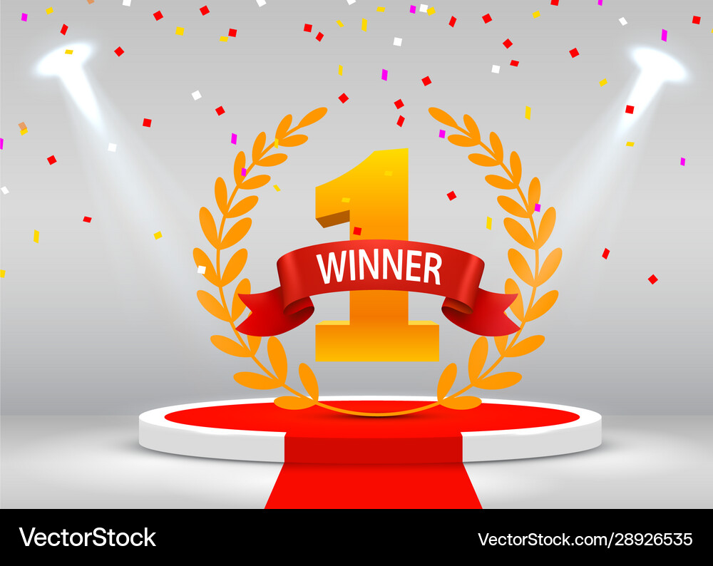 First plcae winner stage podium with confetti Vector Image