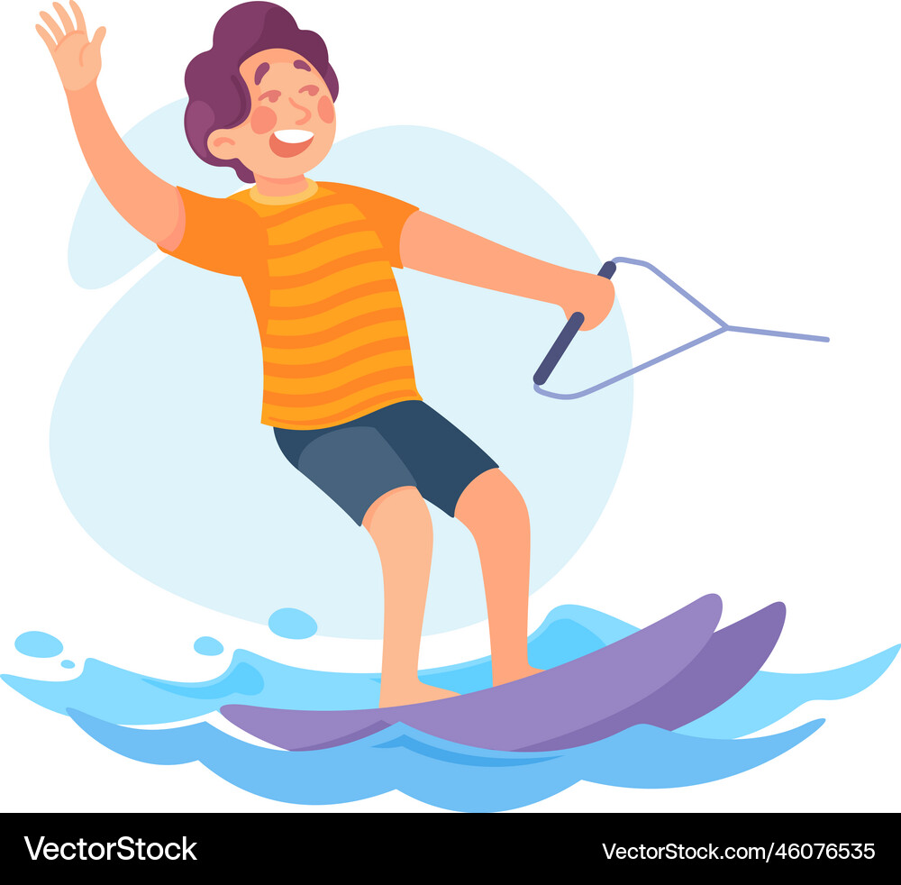 Funny boy waterskiing doing water sport activity Vector Image