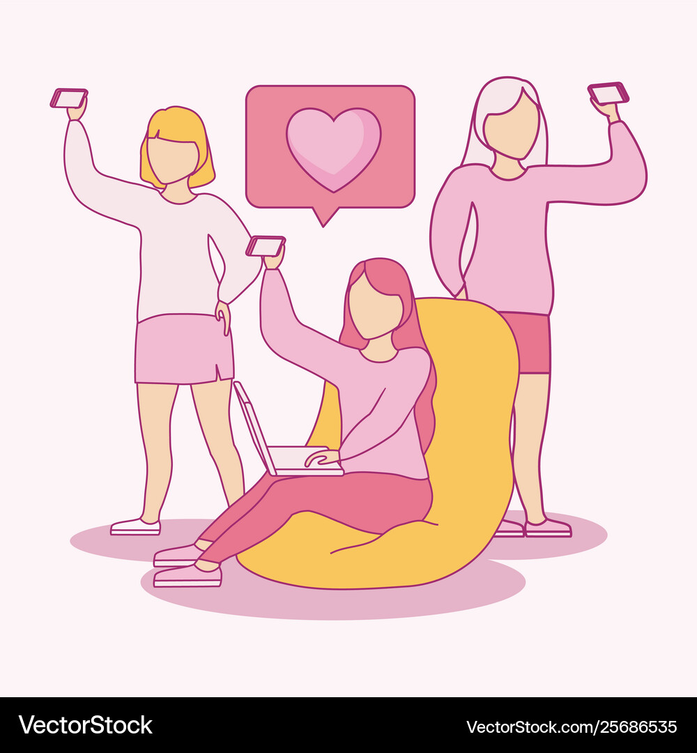 Group women taking selfie with smartphone Vector Image