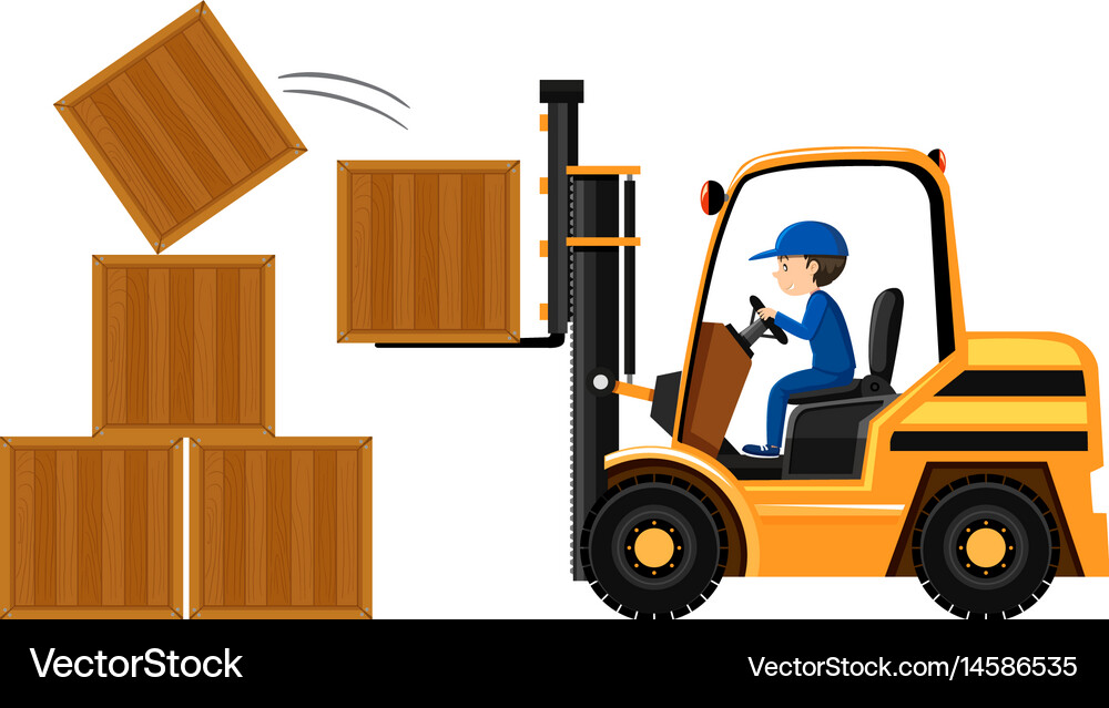 Man lifting wooden boxes with forklift Royalty Free Vector