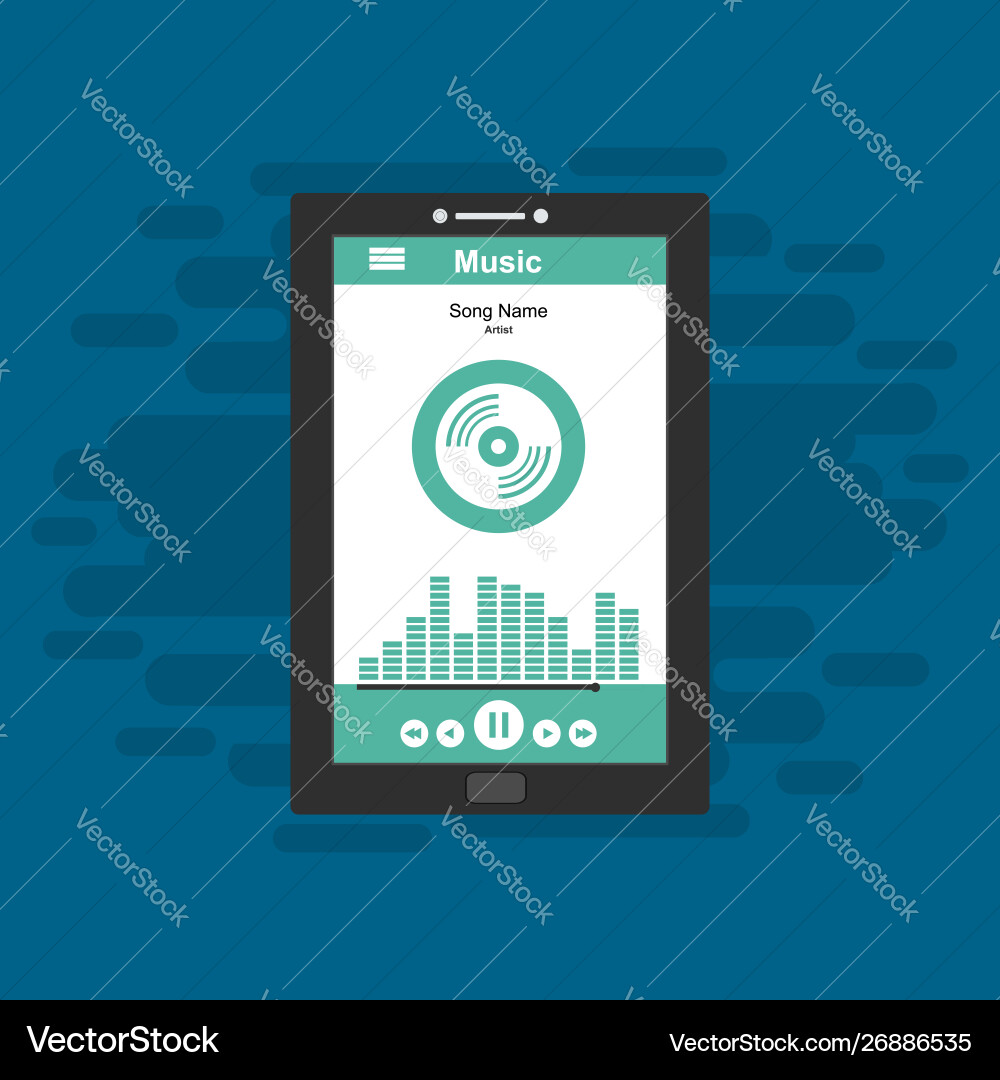 Media player application app template with flat Vector Image