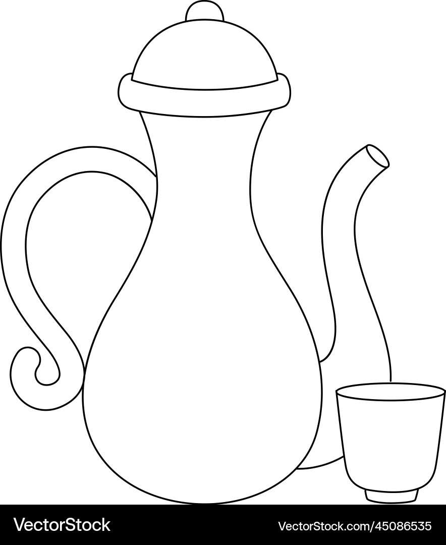Ramadan tea set isolated coloring page for kids Vector Image