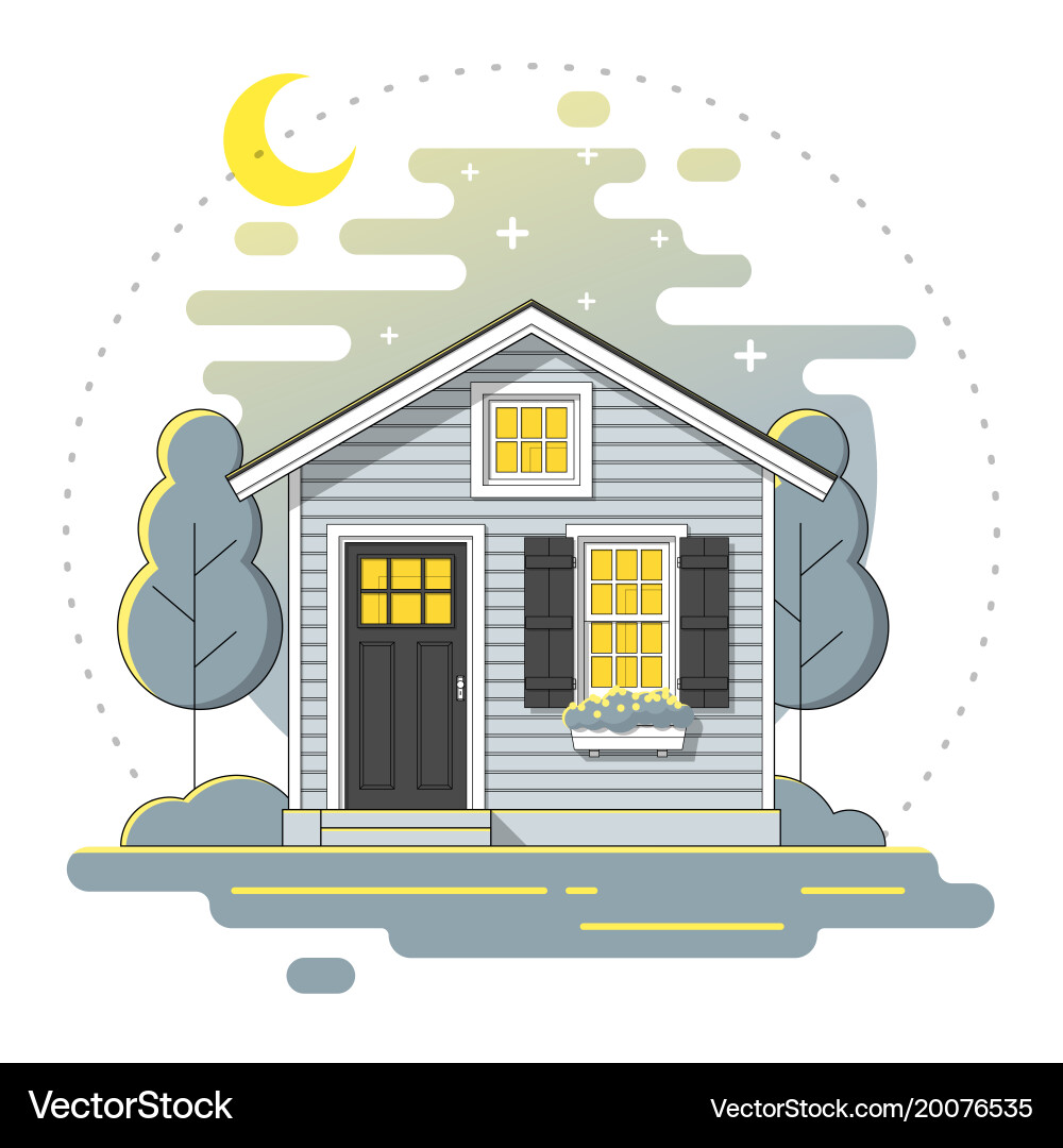 Small house and landscape night scene background Vector Image