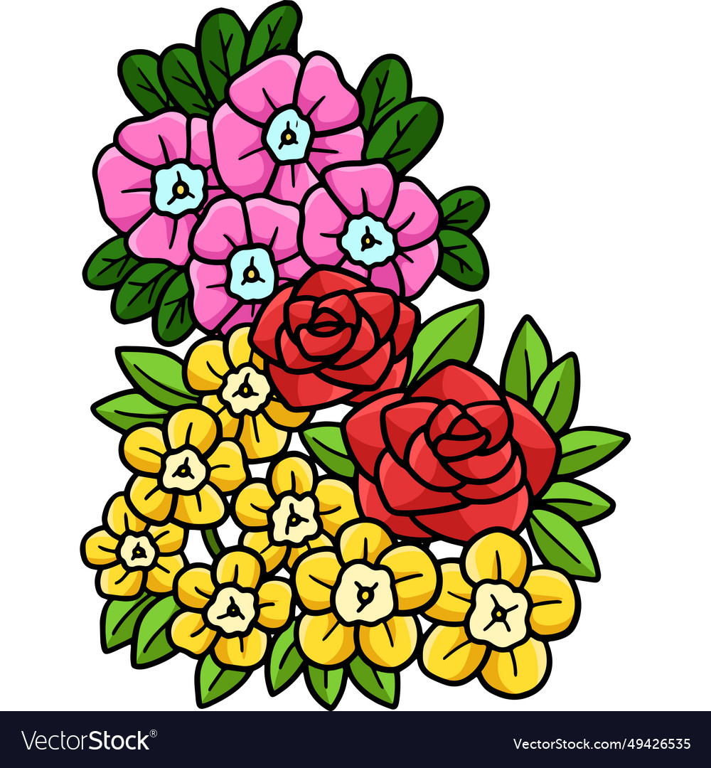 Spring bouquet flowers cartoon colored clipart Vector Image